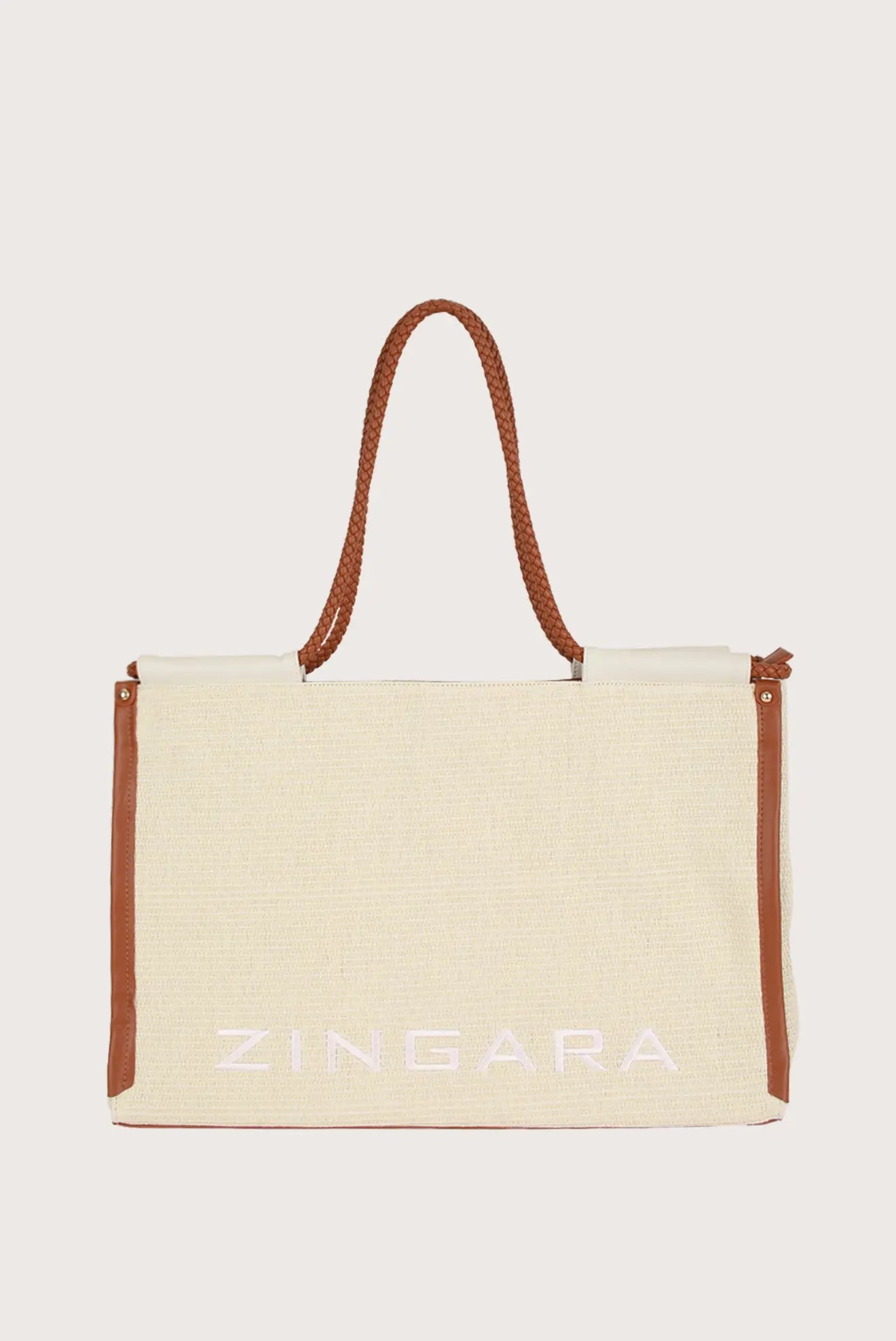 Bolsa Sunset Beige con Detalles de Piel Marrón | Zingara