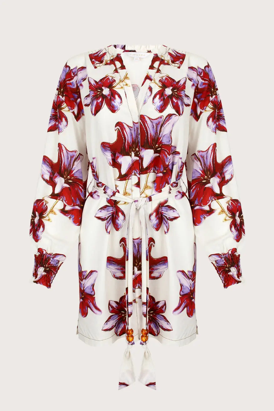 Camisa vestido para Dama con Volante y Frunces | Cinturón con Cuentas